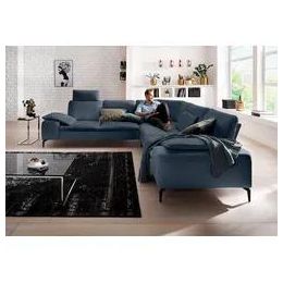 Ecksofa W.Schillig "valentinoo, Designsofa, elegant und bequem, L-Form", blau (blau z73), B:318cm H:83cm T:298cm, Longlife Xtra-Leder Z73: Naturwalkleder der Luxusklasse aus den erlesensten Rohh&auml;uten. Hautst&auml;rke 1, 1 &ndash; 1, 3 mm, Sofas, Ecksofa, mit Sitztiefenverstellung, Breite 318 cm