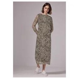 Midikleid STREET ONE STUDIO, Damen, Gr. 44, EURO-Gr&ouml;&szlig;en, braun (creamy braun), Stoff, Obermaterial: 95% Polyester, 5% Elasthan; Unterkleid: 100% Viskose, normal wadenlang, U-Boot-Ausschnitt, B&uuml;ndchen, Kleider Midikleid, mit dekorativen N&auml;hten auf der Front