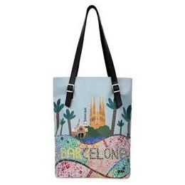Umh&auml;ngetasche DOGO "Tall Bag Damen Schultertasche The Mosaics Of Barcelona Damen", Damen, Gr. B/H/T: 40cm x 34cm x 10cm onesize, blau, Taschen Umh&auml;ngetasche, Handgefertigt