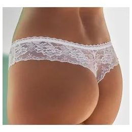 String Lascana, Damen, Gr. 44/46, wei&szlig;, Spitze, Obermaterial: 88% Polyamid, 6% Elasthan, 6% Polyester, Unterhosen String, rundum aus zarter Jacquardspitze mit edlem Schmuckaccessoire
