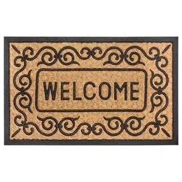 Fu&szlig;matte Hanse Home "Mix Mats Gummi-Kokos Welcome Floral Border, T&uuml;rmatte", braun, B:75cm H:15mm L:45cm, Kokos, Teppiche, Fu&szlig;matte, Kokos, Gummi, Schmutzfangmatte, Outdoor, Rutschfest, Innen, Kokosmatte