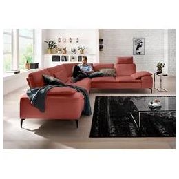 Ecksofa W.Schillig "valentinoo, Designsofa, elegant und bequem, L-Form", rot (blush z73), B:318cm H:83cm T:298cm, Longlife Xtra-Leder Z73: Naturwalkleder der Luxusklasse aus den erlesensten Rohh&auml;uten. Hautst&auml;rke 1, 1 &ndash; 1, 3 mm, Sofas, Ecksofa, mit Sitztiefenverstellung, Breite 318 cm