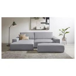 Polsterecke Home Affaire "SHERWOOD XXL tief, L-Form, Schlaffunktion, Bigsofa, Cord, Leinenoptik", grau (hellgrau), B:284cm H:90cm T:135cm, 100% Polyester, Sofas, stellbar zum Schlafsofa (Krokodilverbinder), Cord, Leinenoptik