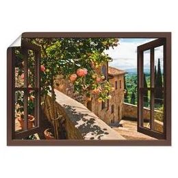 Wandbild Artland "Fensterblick Rosen auf Balkon Toskana", braun (farbe bild(er): braun), B:70cm H:50cm, Bilder, als Leinwandbild, Poster in verschied. Gr&ouml;&szlig;en