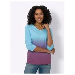 3/4-Arm-Shirt Classic Basics "3/4-Arm-Shirt", Damen, Gr. 40, rosa (aqua, fuchsia, bedruckt), 100% Baumwolle, bedruckt, gemustert, mehrfarbig, V-Ausschnitt, Shirts 3/4-Arm-Shirt