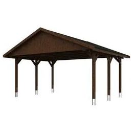 Skan Holz Doppelcarport SKANHOLZ "Wallgau", braun (nussbaum), B/H/T: 620cm x 215cm x 500cm, Carports, mit schwarzen Dachschindeln