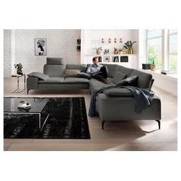 Ecksofa W.Schillig "valentinoo, Designsofa, elegant und bequem, L-Form", grau (graphit z73), B:318cm H:83cm T:298cm, Longlife Xtra-Leder Z73: Naturwalkleder der Luxusklasse aus den erlesensten Rohh&auml;uten. Hautst&auml;rke 1, 1 &ndash; 1, 3 mm, Sofas, Ecksofa, mit Sitztiefenverstellung, Breite 318 cm