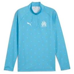 T-Shirt Puma "Olympique de Marseille Pre-match Obermaterial Herren", Damen, Gr. XL, blau (bleu azur wei&szlig; blau), Obermaterial: 100% Polyester, bedruckt, slim fit, Rundhals, Shirts T-Shirt
