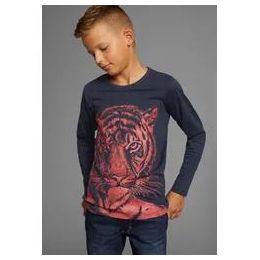Langarmshirt Kidsworld "TIGER - Druck", Jungen, Gr. 176/182, blau (marine), Jersey, Obermaterial: 100% Baumwolle, bedruckt, Basic, Rundhals, Shirts Langarmshirt, Langarm, Basic-Passform, mit trendigem Druck, Rundhalsausschnitt
