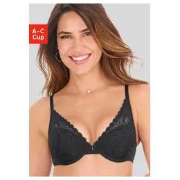 Push-up-BH s.Oliver "Danielle", Damen, Gr. 80, Cup B, schwarz, Spitze, Obermaterial: 60% Polyamid, 35% Polyester, 5% Elasthan, BHs Push-up-BH, aus dezent transparenter Spitze in blumiger Optik, Dessous