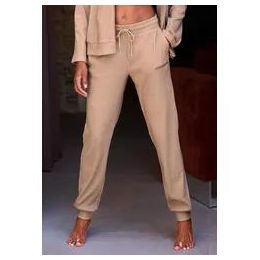 Sweathose French Connection, Damen, Gr. 44/46, N-Gr, beige (sand), Rippware, Obermaterial: 81% Polyester, 15% Viskose, 4% Elasthan, meliert, bequem lang, Hosen Sweathose, aus weicher Rippstruktur, Loungewear