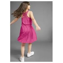 Jerseykleid Kidsworld "mit aufwendiger Spitze im R&uuml;cken", M&auml;dchen, Gr. 152/158, N-Gr, pink, Jersey, Obermaterial: 100% Viskose. Spitze: 100% Baumwolle, unifarben, figurumspielend kniefrei, Rundhals, Kleider Jerseykleid, Weich fallendes Viskosekleid