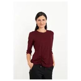 3/4-Arm-Shirt Seidel Moden, Damen, Gr. 52, rot (bordeaux), Jersey, Obermaterial: 94% Viskose, 6% Elasthan, unifarben, regular fit taillenbedeckt, Rundhals, Shirts 3/4-Arm-Shirt, mit Raff-Detail vorne - MADE IN GERMANY