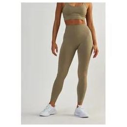 Trainingstights BESHAPED "Sportschool koningin", Damen, Gr. XS, US-Gr&ouml;&szlig;en, grau (taupe), 90% Nylon, 10% Elasthan, unifarben, lang, Hosen, mit hohem Bund