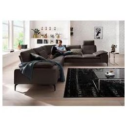 Ecksofa W.Schillig "valentinoo, Designsofa, elegant und bequem, L-Form", braun (braun z59), B:318cm H:83cm T:298cm, Longlife Xtra-Leder Z59: Glattleder mit modischer Pr&auml;gung. Hautst&auml;rke 0, 9 - 1, 1 mm, Sofas, Ecksofa, mit Sitztiefenverstellung, Breite 318 cm