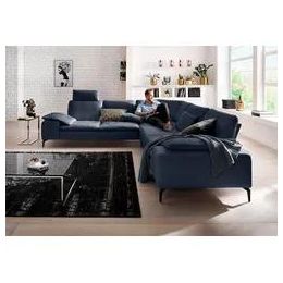 Ecksofa W.Schillig "valentinoo, Designsofa, elegant und bequem, L-Form", blau (blau z59), B:318cm H:83cm T:298cm, Longlife Xtra-Leder Z59: Glattleder mit modischer Pr&auml;gung. Hautst&auml;rke 0, 9 - 1, 1 mm, Sofas, Ecksofa, mit Sitztiefenverstellung, Breite 318 cm