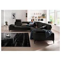 Ecksofa W.Schillig "valentinoo, Designsofa, elegant und bequem, L-Form", schwarz (nachtschwarz z73), B:318cm H:83cm T:298cm, Longlife Xtra-Leder Z73: Naturwalkleder der Luxusklasse aus den erlesensten Rohh&auml;uten. Hautst&auml;rke 1, 1 &ndash; 1, 3 mm, Sofas, Ecksofa, mit Sitztiefenverstellung, Breite 318 cm