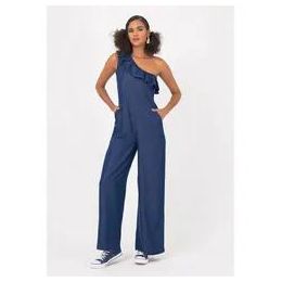Jumpsuit FRESHLIONS "Indigo", Damen, Gr. XL, EURO-Gr&ouml;&szlig;en, blau (dunkelblau), 100% Lyocell, lang, Overalls Jumpsuit, im Denim-Style