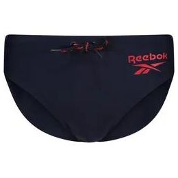 Badeslip Reebok "Wells", Herren, Gr. S, N-Gr, blau (vector navy), Microfaser, Elasthan, Polyamid, Polyester, unifarben, Badehosen, mit Kordel, mit Logoschriftzug, kurz, basic, bequem, schnell trocknend
