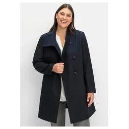Kurzmantel sheego, Damen, Gr. 54, blau (tiefblau), 90% Polyester, 10% Wolle, unifarben, unifarben mit Farbeinsatz, unifarben mit Farbeins&auml;tzen, M&auml;ntel Kurzmantel
