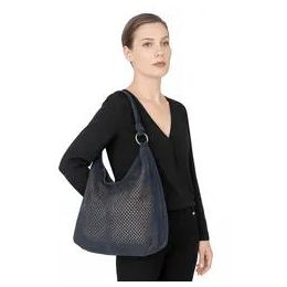Schultertasche "Midnight Luxe", Damen, Gr. B/H/T: 49cm x 39cm x 8cm onesize, blau, Leder, Collezione Alessandro, Taschen Schultertasche, aus Leder mit Laser-Lochung