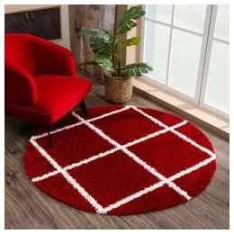 Hochflor-Teppich Sanat "Madrid", rot, H:30mm &Oslash;:120cm, Kunstfaser, Teppiche, Wohnzimmer, Langflor, Shaggy Teppich
