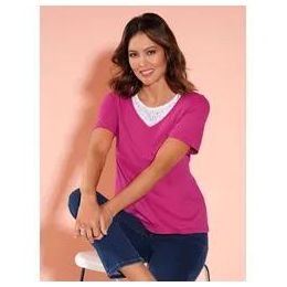Kurzarmshirt Classic Basics "2-in-1-Shirt", Damen, Gr. 40, pink (fuchsia), 100% Baumwolle, unifarben, Rundhals, Shirts