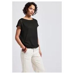 T-Shirt Street One, Damen, Gr. 34, schwarz, Stoff, Obermaterial: 100% Polyester; Top: 95% Viskose, 5% Elasthan, unifarben, comfort fit normal, Rundhals, B&uuml;ndchen, Shirts T-Shirt, mit Rundhalsausschnitt