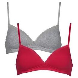 Soft-BH MY BASIC "padded cotton bra", Damen, Gr. 70, Cup C, pink (grau, pink), Obermaterial: 95% Baumwolle, 5% Elasthan, unifarben, BHs Soft-BH, mit Spitze, wattiert, ohne B&uuml;gel, basic, Baumwollmix