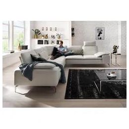 Ecksofa W.Schillig "valentinoo, Designsofa, elegant und bequem, L-Form", wei&szlig; (cream wei&szlig; z73), B:318cm H:83cm T:298cm, Longlife Xtra-Leder Z73: Naturwalkleder der Luxusklasse aus den erlesensten Rohh&auml;uten. Hautst&auml;rke 1, 1 &ndash; 1, 3 mm, Sofas, Ecksofa, mit Sitztiefenverstellung, Breite 318 cm