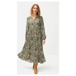 Maxikleid Lascana, Damen, Gr. 42, N-Gr, navy leo, Web, Obermaterial: 100% Viskose, figurumspielend kn&ouml;chelfrei, V-Ausschnitt, mit Gummizug, Kleider Maxikleid, mit Leoprint und Volants, Volantkleid