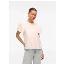V&eacute;ro Moda Kurzarmbluse VERO MODA "VMPRETTY SS TOP WVN GA NOOS", Damen, Gr. XS, wei&szlig; (snow wei&szlig;), Web, Obermaterial: 100% Baumwolle, unifarben, regular fit h&uuml;ftlang, Rundhals, Blusen