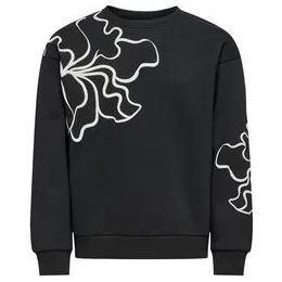 Sweatshirt KIDS Only "KOGODESSA L/S O-NECK BOX UB CP SWT", M&auml;dchen, Gr. 122/128, schwarz (schwarz detail:blurry flower), Sweatware, Obermaterial: 80% Baumwolle, 20% Polyester, bedruckt, normal, Rundhals, Sweatshirts Sweatshirt, mit coolen Outline-Prints