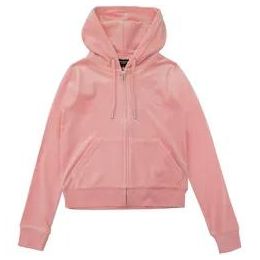 Kapuzennickijacke Juicy Couture "ROBERTSON HOODIE Damen", Damen, Gr. M, rosa (juicy pink), Samt, 95% Polyester, 5% Elasthan, slim fit taillenlang, Jacken, Trainingsjacke Damen, Sweatjacke mit Kapuze, Velour, mit Glitzer, Sale