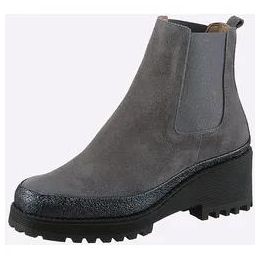 Stiefelette Heine, Damen, Gr. 41, blau (grau, bleu, metallic), Glattleder, Leder, Rindsleder, Veloursleder, Schuhe Stiefelette