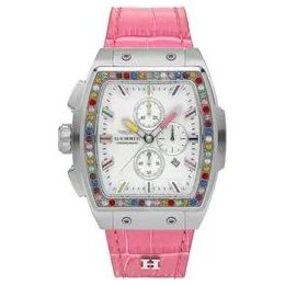 Chronograph HAEMMER GERMANY "TONNEAU", rosa (pink), Armbanduhren, Damen, Chronograph, Quarzuhr, Armbanduhr,Damenuhr,Lederarmband,digital,Datum,Stoppfunktion
