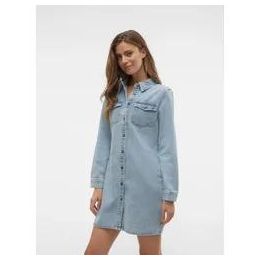 V&eacute;ro Moda Jeanskleid VERO MODA "VMJENNIE LS SHORT DENIM DRESS GA NOOS", Damen, Gr. XS, N-Gr, blau (light blau denim), Denim/Jeans, Obermaterial: 90% Baumwolle, 10% Viskose, unifarben, regular fit kurz, Kleider
