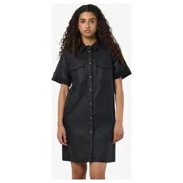Jeanskleid Noisy may "NMNEW SIGNE S/S COATED DENIM DRESS NOOS", Damen, Gr. L, N-Gr, schwarz, Web, Obermaterial: 77% Viskose, 20% Nylon, 3% Elasthan, unifarben, kurz, mit Umschlag, Kleider, im Leder-Look