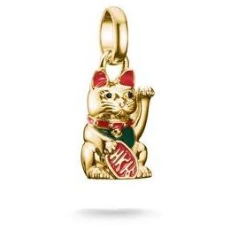 Charm-Einh&auml;nger Thomas Sabo "Charm Maneki-neko / Winkekatze vergoldet - Connect", bunt (gelbgoldfarben, rot, gr&uuml;n), Charms, Damen, Silber 925 (recycelt)
