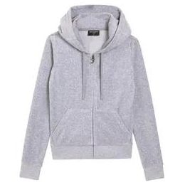 Kapuzennickijacke Juicy Couture "ROBERTSON HOODIE . Damen", Damen, Gr. M, grau (silber marl), Samt, 95% Polyester, 5% Elasthan, slim fit taillenlang, Jacken, Trainingsjacke Damen, Sweatjacke mit Kapuze, Velour, mit Glitzer, Sale
