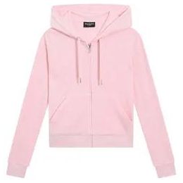 Kapuzennickijacke Juicy Couture "ROBERTSON HOODIE . Damen", Damen, Gr. M, almond blossom, Samt, 95% Polyester, 5% Elasthan, slim fit taillenlang, Jacken, Trainingsjacke Damen, Sweatjacke mit Kapuze, Velour, mit Glitzer, Sale
