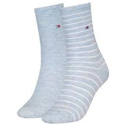 Socken Tommy Hilfiger "TH WOMEN SOCK 2P SMALL STRIPE", Damen, Gr. 39-42, blau (light blau melange), Baumwollmischung, gestreift, uni, normal, Socken Socken, mit schmalem Rippenb&uuml;ndchen, meliert, gestreift