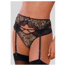 Strapsg&uuml;rtel Lascana, Damen, Gr. 48/50, schwarz (leo bedruckt), Spitze, Obermaterial: 64% Polyester, 28% Polyamid, 8% Elasthan, Strumpfhalter, aus Leo-Mesh mit Eyelash-Spitze, sexy Dessous, Reizw&auml;sche