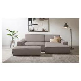 Polsterecke Home Affaire "SHERWOOD XXL tief, L-Form, Schlaffunktion, Bigsofa, Cord, Leinenoptik", beige (taupe), B:284cm H:90cm T:135cm, 100% Polyester, Sofas, stellbar zum Schlafsofa (Krokodilverbinder), Cord, Leinenoptik