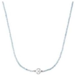 Collier Smart Jewel "mit Stein-Kugeln + Muschelkern-Perle, Silber 925", blau (hellblau), Halsketten, Damen, 45cm, Silber 925 (Sterlingsilber), Collier