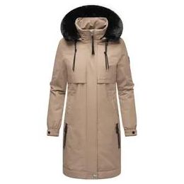 Kurzmantel Navahoo "Kaltwetterretter 14", Damen, Gr. 6XL (52), beige (taupe), Obermaterial: 55% Nylon, 45% Baumwolle. Innenfutter: 100% Polyester. Wattierung: 100% Polyester. &Auml;rmelfutter: 100% Polyester. Kunstpelz: 100% Polyester, Basic, gerade ca. Mitte Oberschenkel, hoch geschlossener Ausschnitt, verstellbar elastischer Bund mit Druckknopf,mit Gummizug,mit Windstopper,mit innenliegendem Gummizug