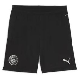 Sporthose Puma "Manchester City Trainingsshorts Herren", Damen, Gr. M, Normalgr&ouml;&szlig;en, schwarz (schwarz silber metallic), Obermaterial: 100% Polyester. Taschenfutter: 100% Polyester. Besatz: 12% Elasthan, 88% Polyester, slim fit, Hosen Sporthose