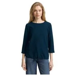 Langarmshirt Tom Tailor, Damen, Gr. M (38), sky captain blau, Single Jersey, Obermaterial: 75% Baumwolle, 20% Polyester, 5% Elasthan, unifarben, loose fit taillenbedeckt, Rundhals, Umschlagsaum, Shirts Langarmshirt, mit Kn&ouml;pfen an der Schulter
