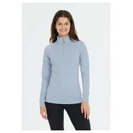 Langarmshirt WHISTLER "Blume", Damen, Gr. 40, stahlblau, 92% Polyester, 8% Elasthan, unifarben, normal, Shirts Langarmshirt, mit Rei&szlig;verschluss und Stehkragen