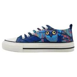 Ballerina DOGO "Liria Low-Top Sneaker Feathers Of The Owl Damen Sneaker", Damen, Gr. 37, Normalschaft, blau, Textil, Schuhe Ballerina, Handgefertigt